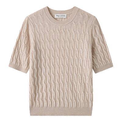 MOP半袖山羊绒绞花纹理针织衫女