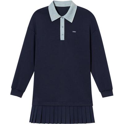 SALT.P可颜深蓝长袖卫衣连衣裙宽松polo领百褶裙摆AC35305220