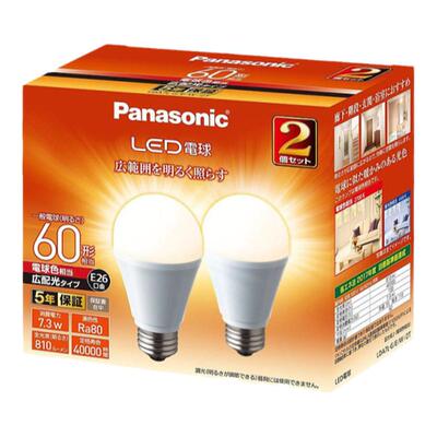 【日本直邮】松下LED灯泡x2 26mm/60w 白炽灯色广域光 LDA7LGEW2T