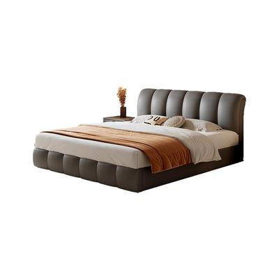 法式奶油风软包床猫抓皮主卧1.8m双人床极简泡芙床全实木真皮床