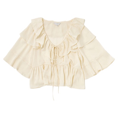 任敏同款 MOUSSY 早春新品甜美风绑带荷叶边衬衫010IA230-4231