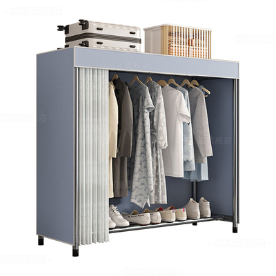 新款镀锌管晾衣架落地立式室内卧室阳台防尘挂帘全封闭双层挂衣架