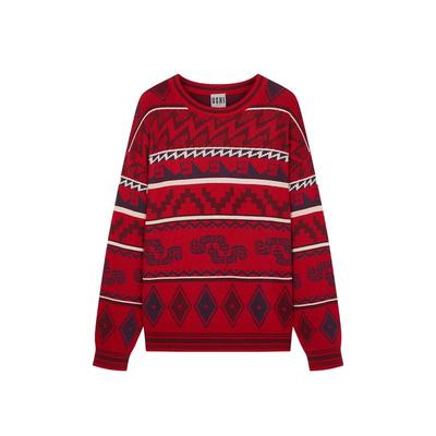 USHI悠时 红色氛围感圆领长袖针织衫休闲时尚宽松廓版套头衫男装