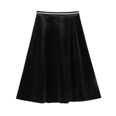 CHESONSE黑色高腰丝绒半身裙中裙