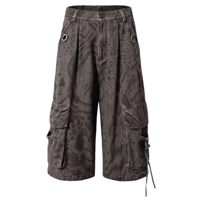 BAK复古豹纹工装五分短裤