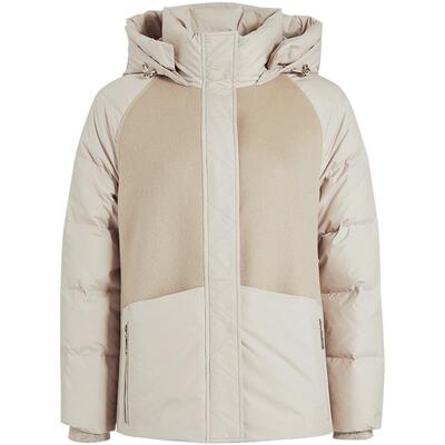 LANDI休闲连帽毛呢拼接款羽绒服