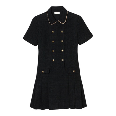 SANDRO双排扣仿珠饰花呢连衣裙