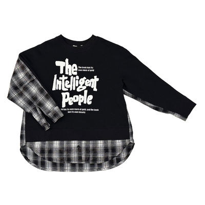 Qimoo淇木25秋季新款童装男女童拼接格子中性长袖T恤QSS3TC207B