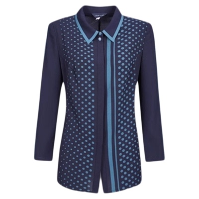 靓诺蓝色点状印花翻领衬衫