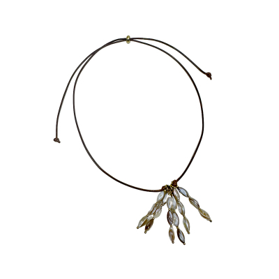 atmshop复古仿贝壳小米珠流苏吊坠百搭气质中式抽拉可调节长项链