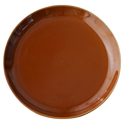 简约素雅，棕黄色陶瓷餐盘8寸