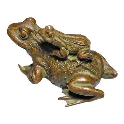 复古铜器青蛙背子母子连心手把件仿紫铜包浆呱呱来财铜蛙室内摆件
