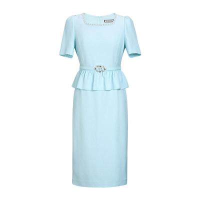 MOJO冰川蓝法式褶边连衣裙优雅