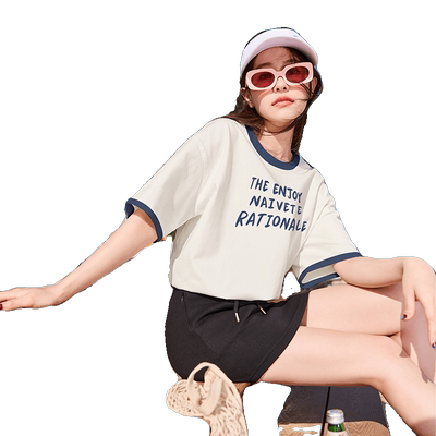 唐狮夏季新款短袖t恤女内搭休闲拼接白色宽松纯棉上衣潮牌sz