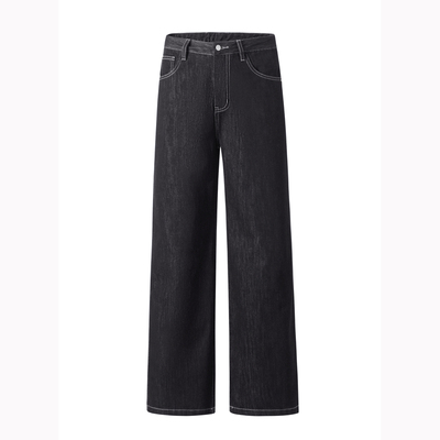 ALLIN 黑色弯刀牛仔裤男春秋季宽松直筒阔腿裤美式高街拖地长裤子