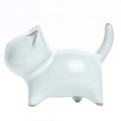汝窑萌小猫可爱茶宠摆设陶瓷