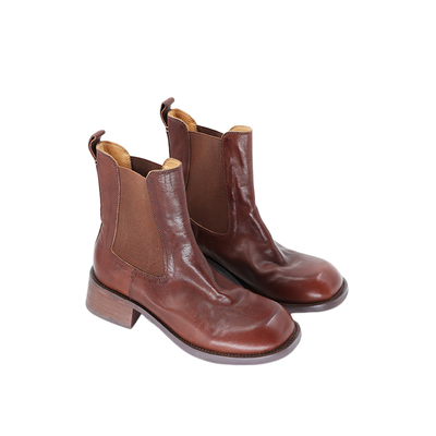 塑型马皮鞋水洗做旧切尔西靴厚底