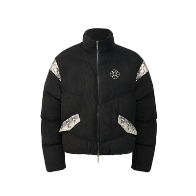 90白鸭绒蛇纹拼皮加厚羽绒服