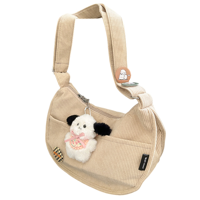 复古纯色百搭灯芯绒少女饺子包