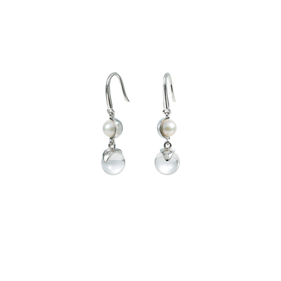 【4月上新】白岚春明耳钩女925银白水晶轻奢气质珍珠耳饰ED4948