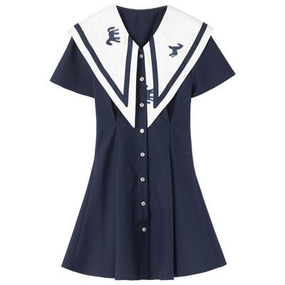 KEIKO学院预科生刺绣海军领裙子