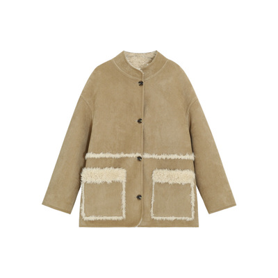 两穿皮毛一体圆领保暖外套