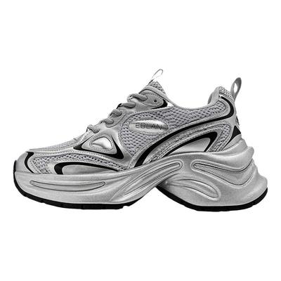 伊伴银色老爹鞋厚底增高运动鞋