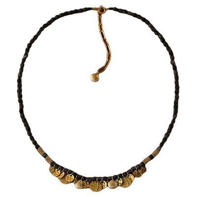 DINN DINN DESIGN黑曜石金色片片串珠项链度假风原创设计轻奢高级