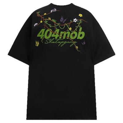 404MOB重工藤蔓花卉刺绣短袖T恤男美式潮牌冰感upf50+防晒体恤女