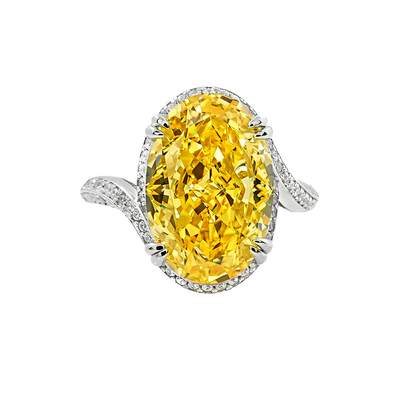 奢华大克拉925纯银黄钻色戒指