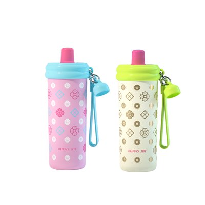 波乐派保温杯便携随行女精致宝相花纹新款高颜值好看携带上学外出