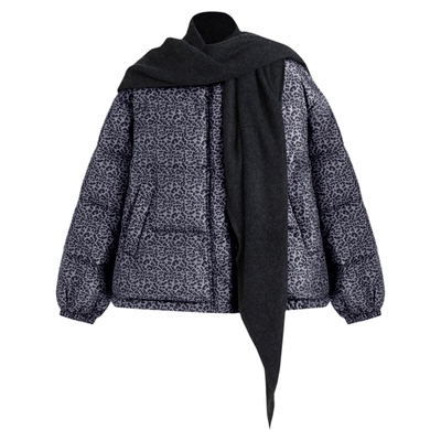 SeRinaBlue豹纹短款女羽绒服外套