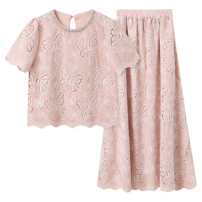 国风蝴蝶刺绣钉珠上衣半裙套装女