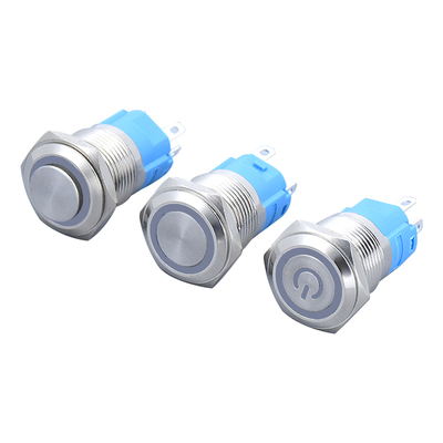 金属按钮开关高平头电源符号LED灯自锁复位12V3脚5脚16/19/22mm