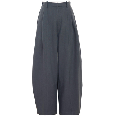 夏莫卡灰白撞色腰天丝亚麻九分裤