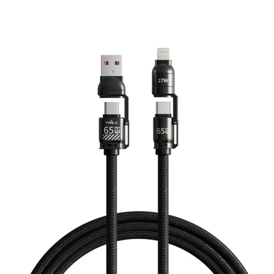 四合一65W子弹头弹簧线适用苹果手机16pormax/14por安卓通用双type-c多功能车载数据线锌合金超级快充SJX-021