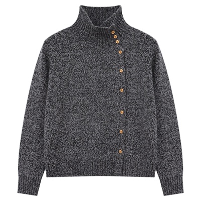 Basic House/百家好高领灰色毛衣女冬季新款设计感宽松羊毛衫上衣