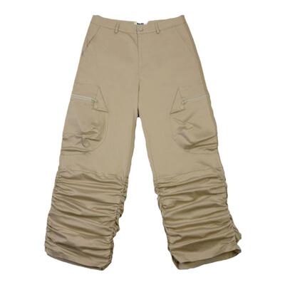 QUARTERINNIGHT拉链褶皱工装裤