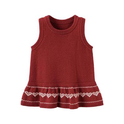 babylove女宝宝连衣裙秋冬羊毛针织拜年服洋气百搭裙子星空锈红