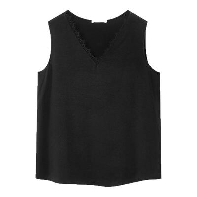 OVV2025秋冬V领缎面醋酸拼接日本进口睫毛蕾丝背心GUADJ35101A