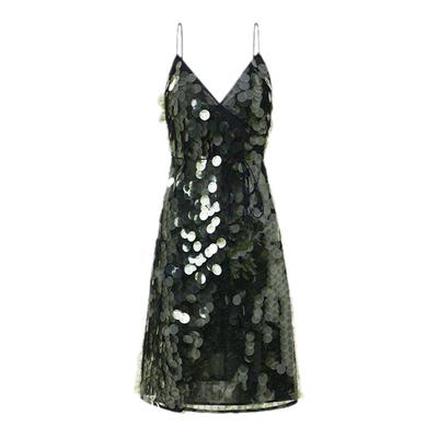 LEDIM WANG法式亮片连衣裙女华丽感气质中长款开叉小众设计吊带裙