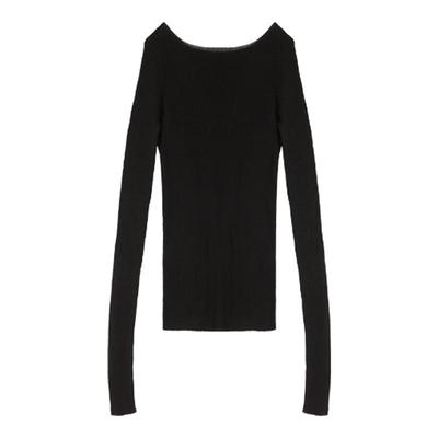 一字领针织上衣简约微透