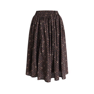 COINROVA格纹花朵印花抽褶a字半身裙长裙秋冬梨型身材遮胯