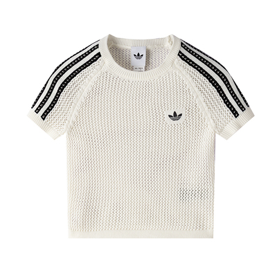 阿迪达斯短袖女编织运动短款T恤