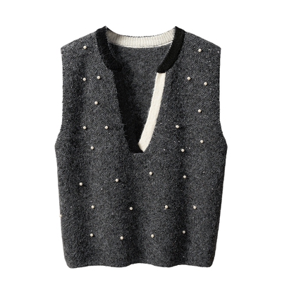 她池立体钉珠马甲时尚撞色马夹