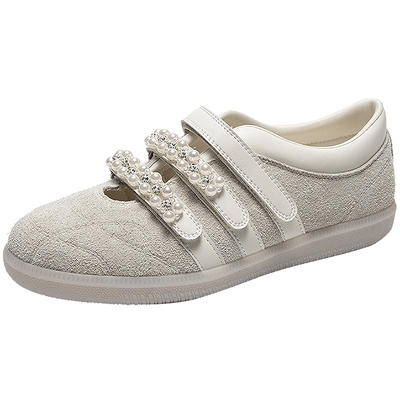 MIO米奥玛丽珍秋季新款珍珠魔术贴运动休闲鞋芭蕾风浅口单鞋