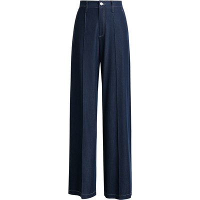 高腰休闲简约牛仔蓝阔腿裤