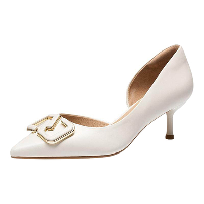 接吻猫羊皮细高跟通勤单鞋