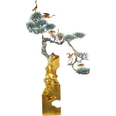 松鹤延年迎客松铜摆件家居装饰品