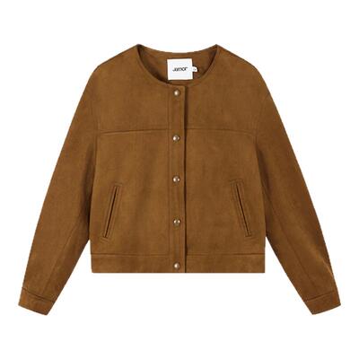 Jamor时尚圆领咖色外套25春季新款宽松帅气潮流上衣加墨